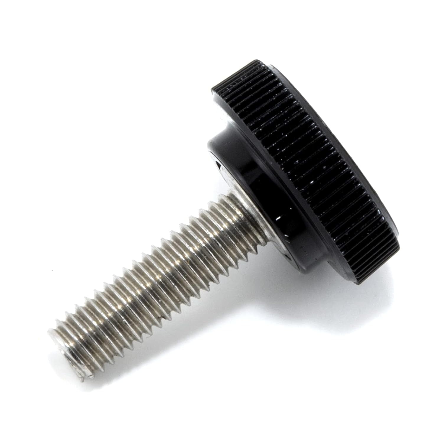 x 5/8" Stainless Steel - Black Knurled Round Plastic Knob - Fine Thread ...