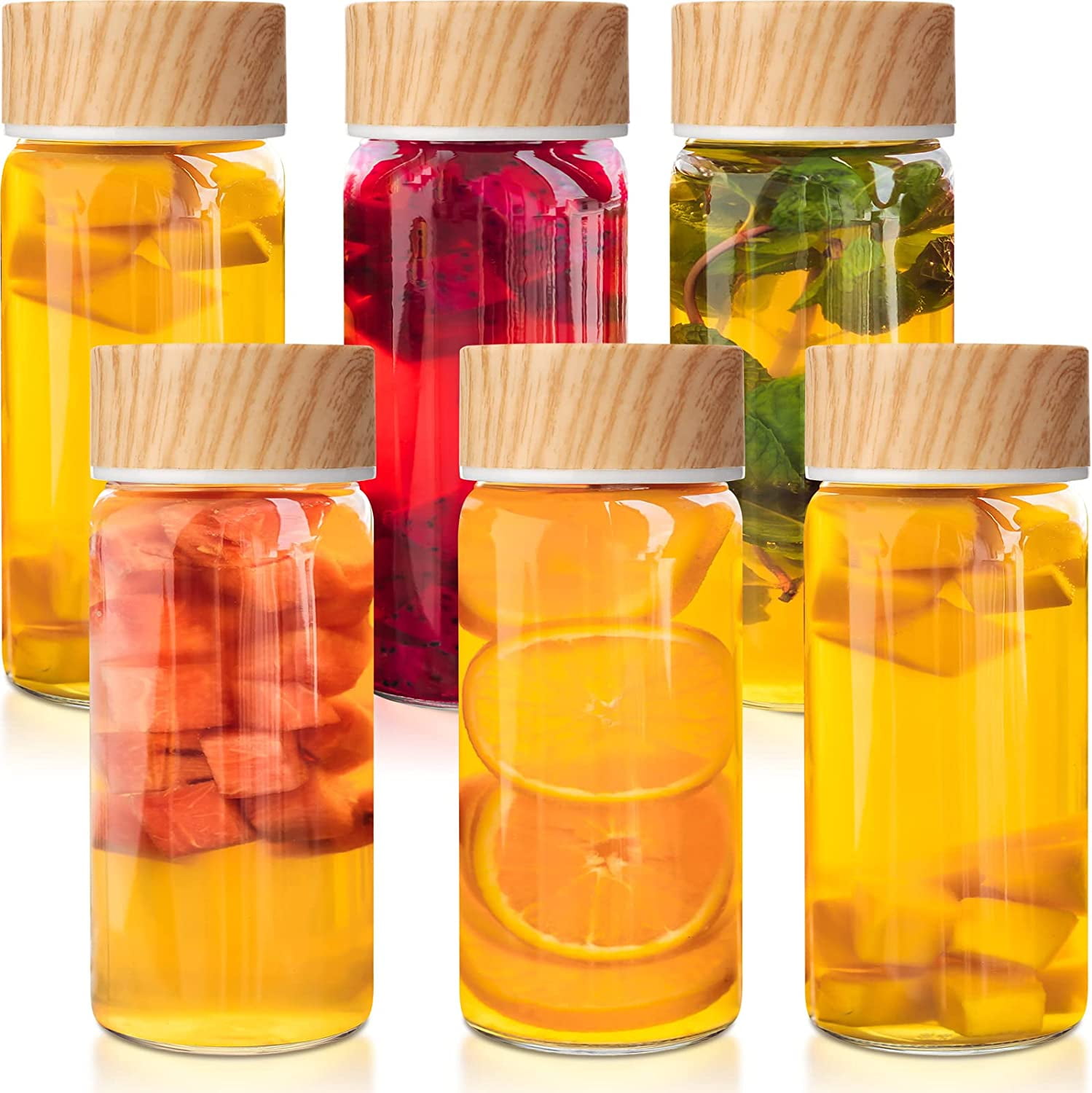 6 Pack Glass Bottles with Lids 12 oz Juicing Bottles Reusable Glass ...