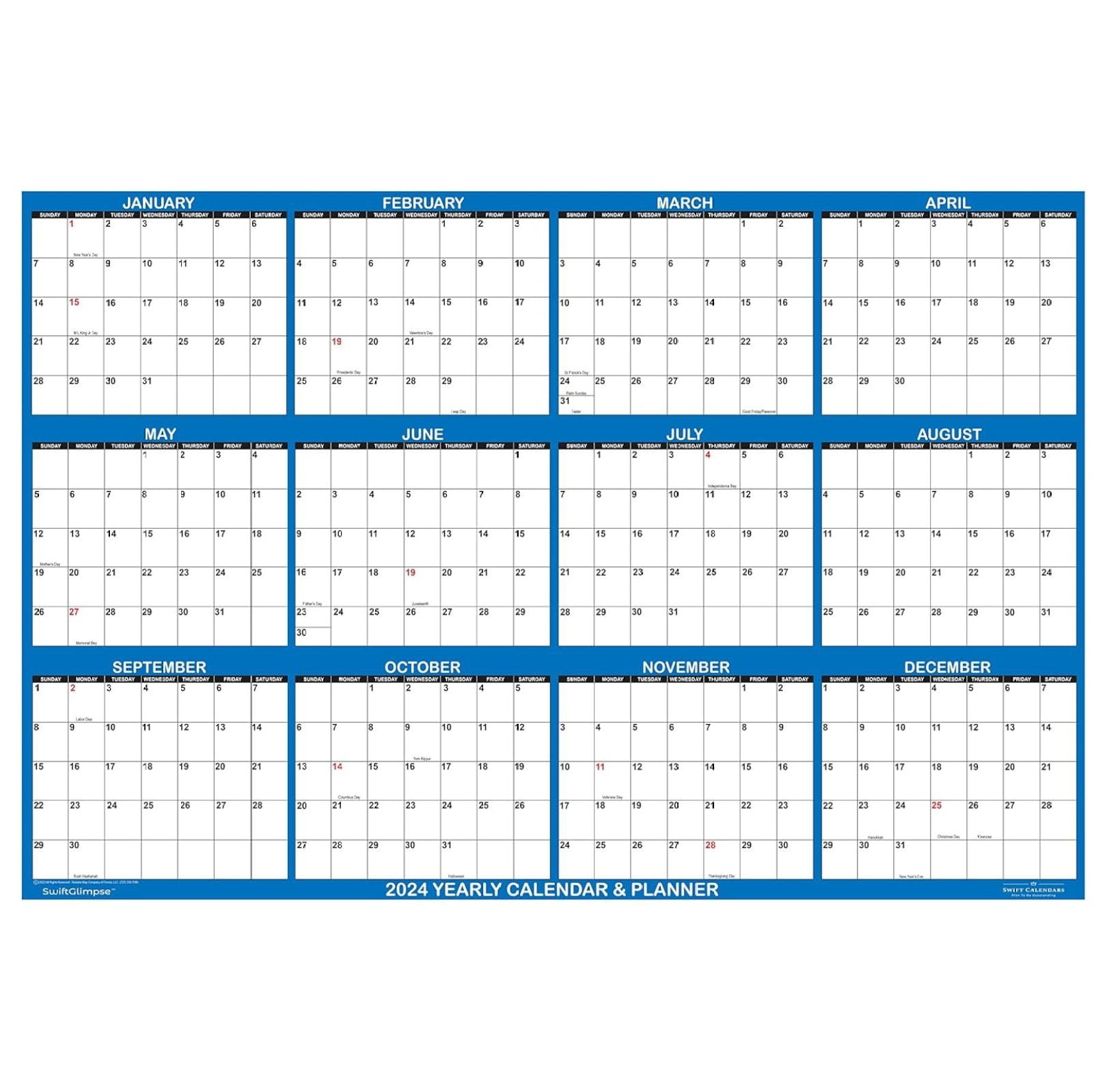 " x 72" SwiftGlimpse 2024 Wall Calendar Erasable HUGE Jumbo Wet & Dry ...