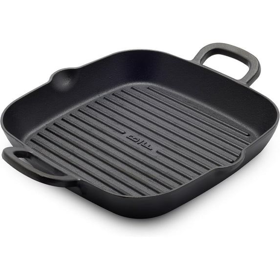 x Bobby Flay Cast Iron 11” Square Grill Pan, Pre-Seasoned Professional ...