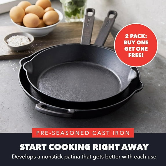 x Bobby Flay Cast Iron Skillet Set, 8" & 10" Pre-Seasoned Frying Pans ...