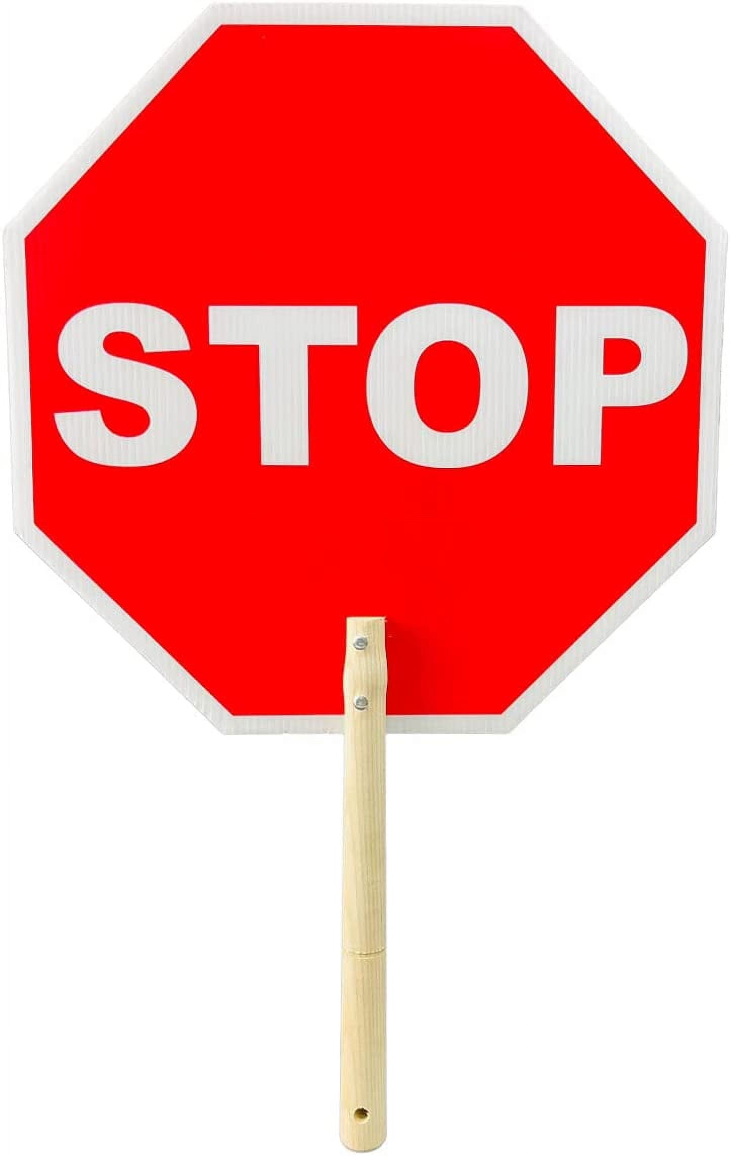 x Crosswalk Warning Double-Sided Stop Sign with Wooden Handle ...