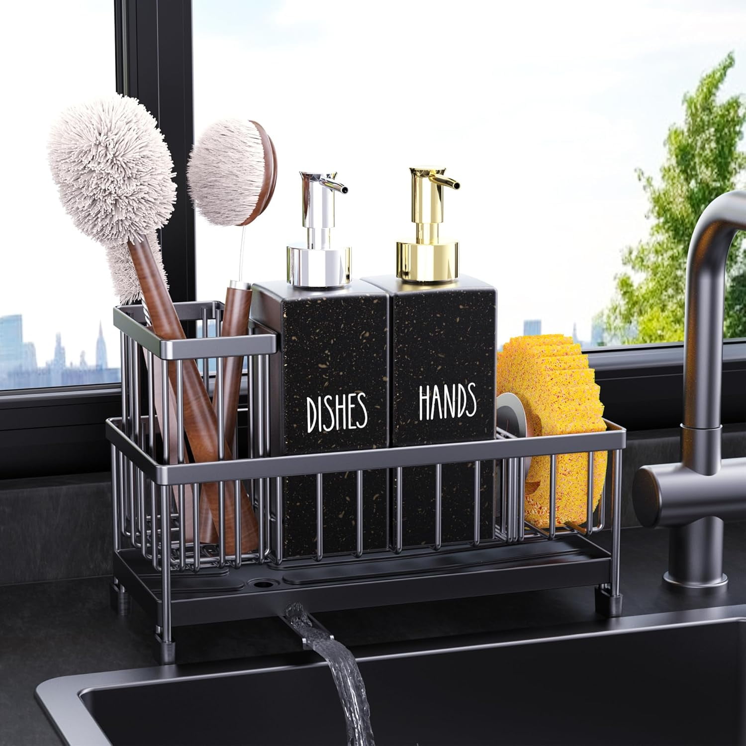 x Kitchen Soap Dispenser Set with Sink Caddy, 12 Oz Glass Bottle, Hand ...
