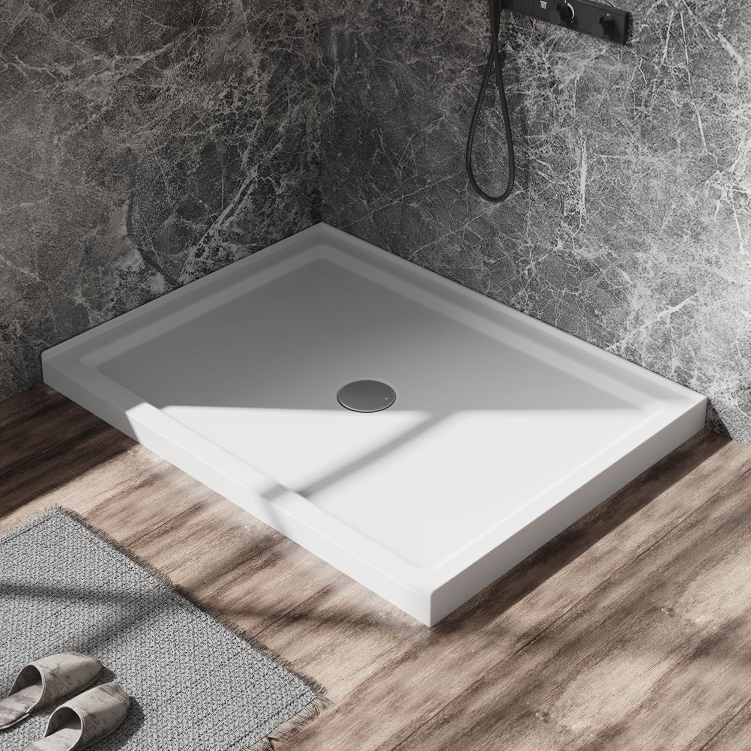 x Shower Base Round Rectangular Acrylic Alcove Shower Pan in Sides ...