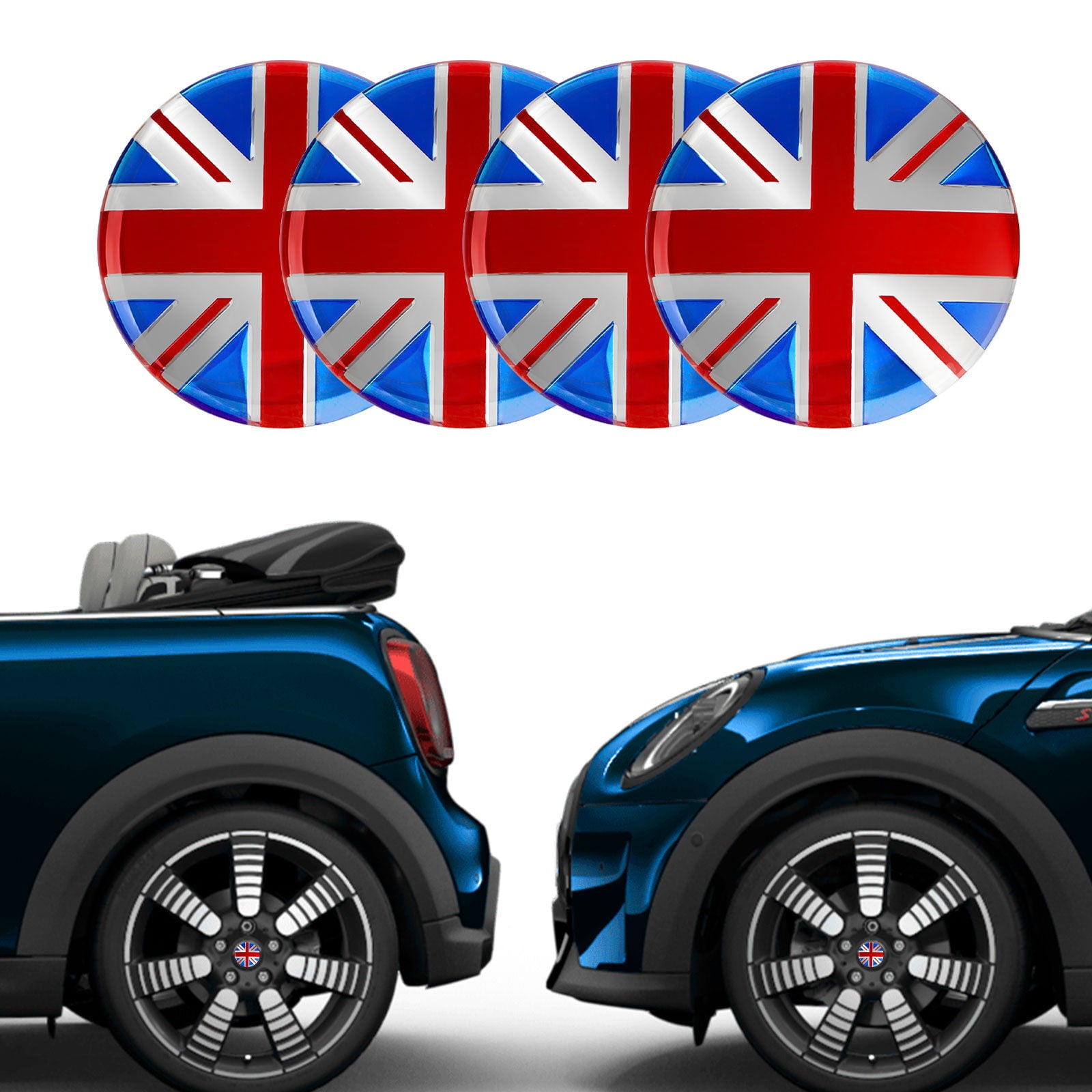 x xotic tech 4X Union Jack UK Flag Style Wheel Center Cap Covers ...