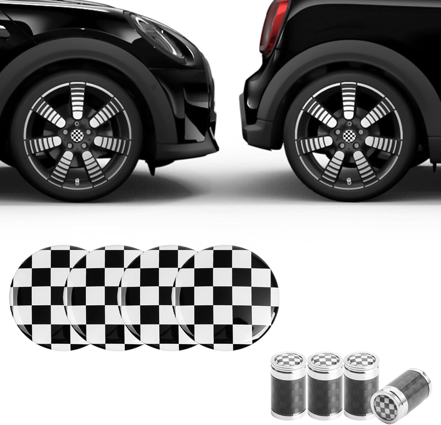 x xotic tech Black White Checker Pattern Wheel Center Cap Covers w ...