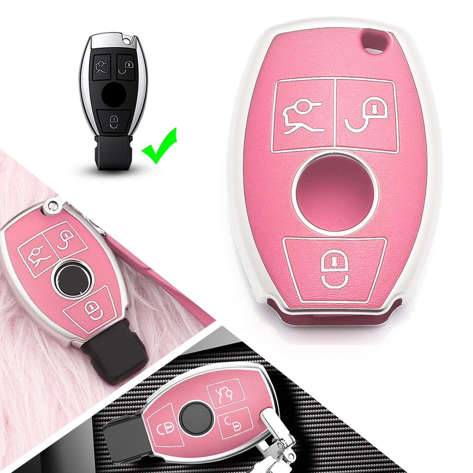 x xotic tech Matte Pink TPU Flat Grain Leather Texture Key Fob Shell ...