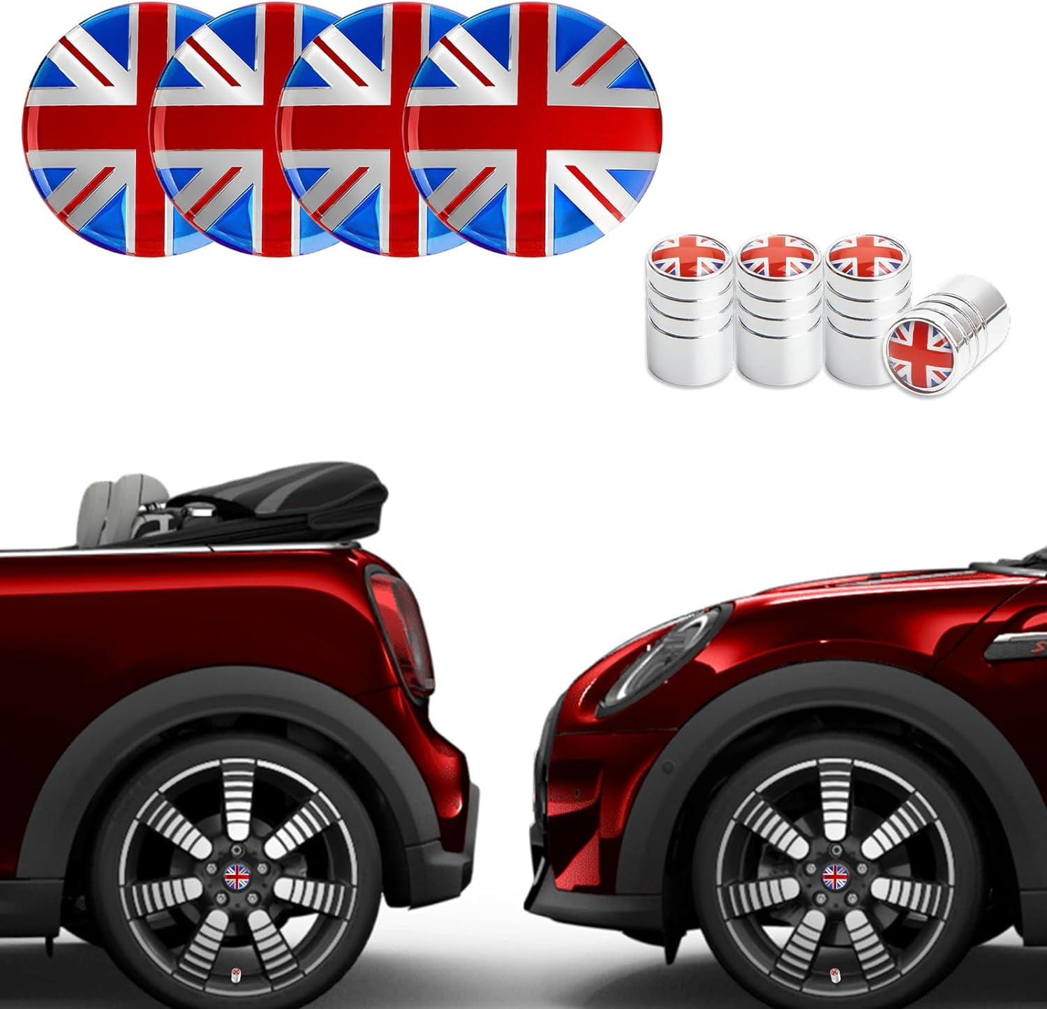 x xotic tech Red Blue Union Jack Wheel Center Cap Covers w/Chrome Wheel ...