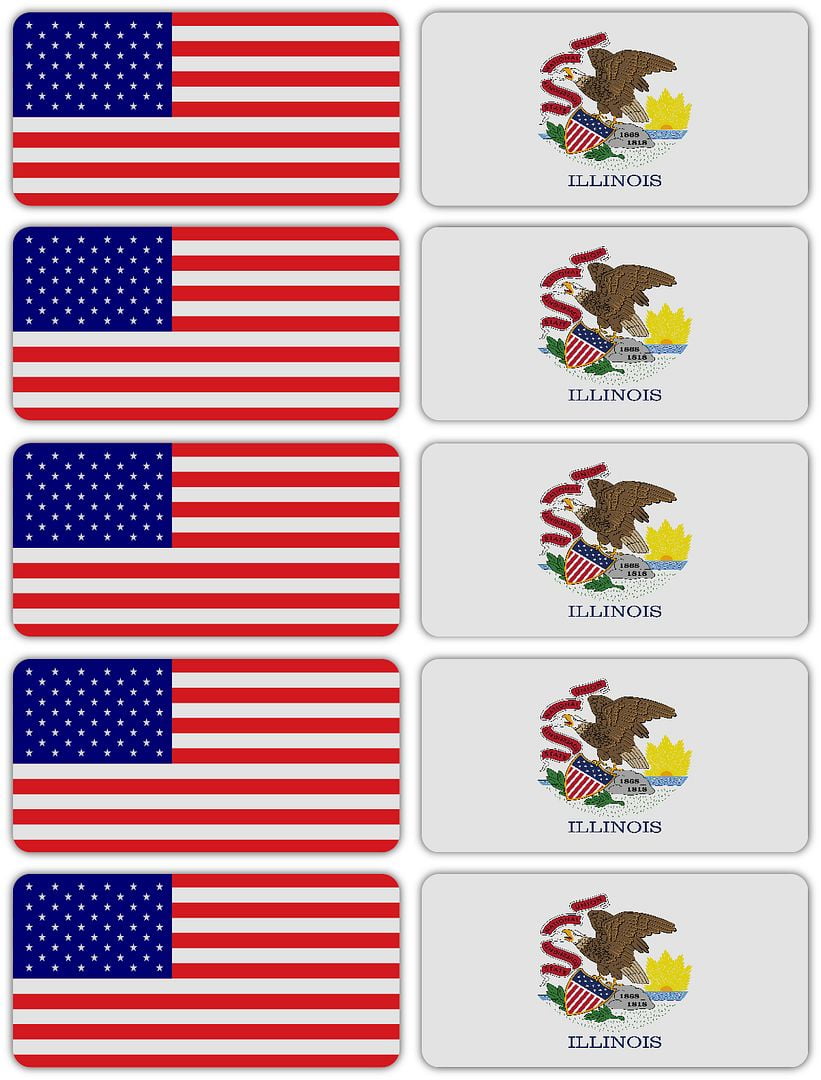 (x10) 3M Reflective Illinois and US Flag Stickers | Versatile & High ...