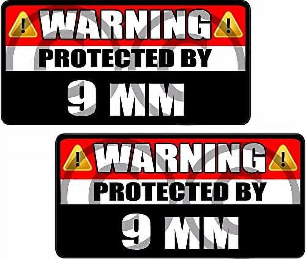 (x2) 4" x 2" 9mm Luger 9 mm Protected by Decal SET Gun Warning 3M ...