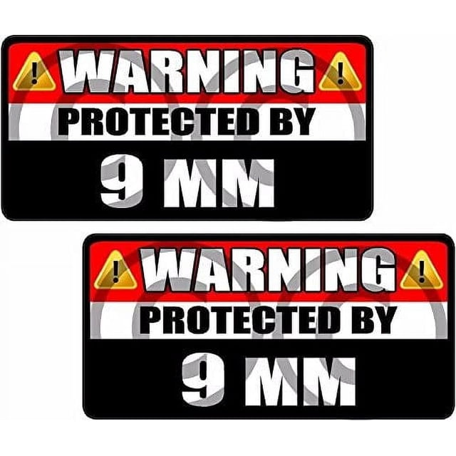 (x2) 4" x 2" 9mm Luger 9 mm Protected by Decal SET Gun Warning 3M ...