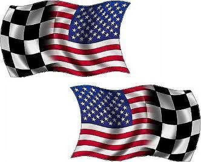 (x2) 5" American Checkered Racing Waving Wavy Flag Decal USA Race Car ...