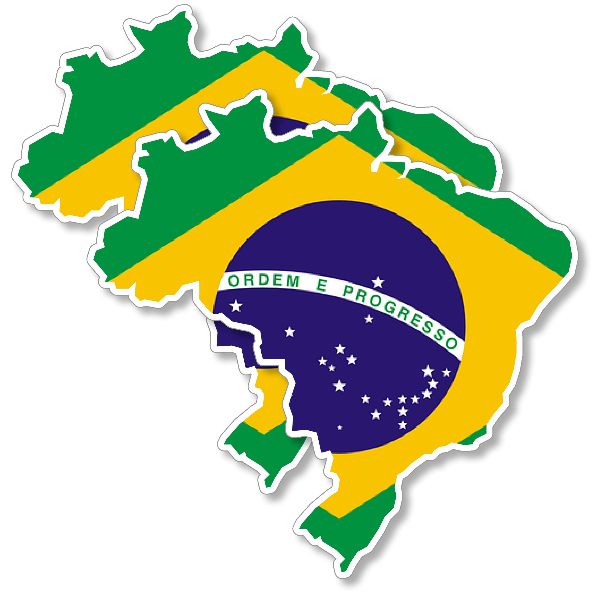 x2 Brazil World Flag Country Map Outline Vinyl Sticker Decals 4" Inches ...