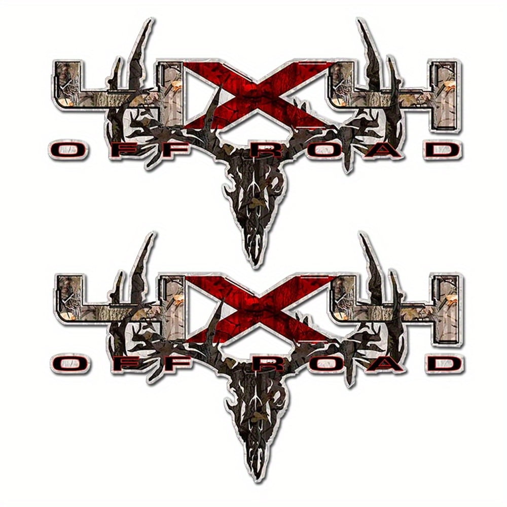 x2 Camouflage 4x4 Truck Decal Archery Deer Hunting Skull Sticker Set ...