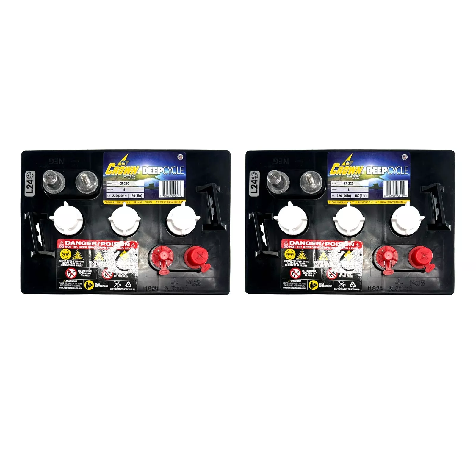 x2 | Crown CR-220 6 Volt 220Ah Deep Cycle Battery Replaces Trojan T-105 ...