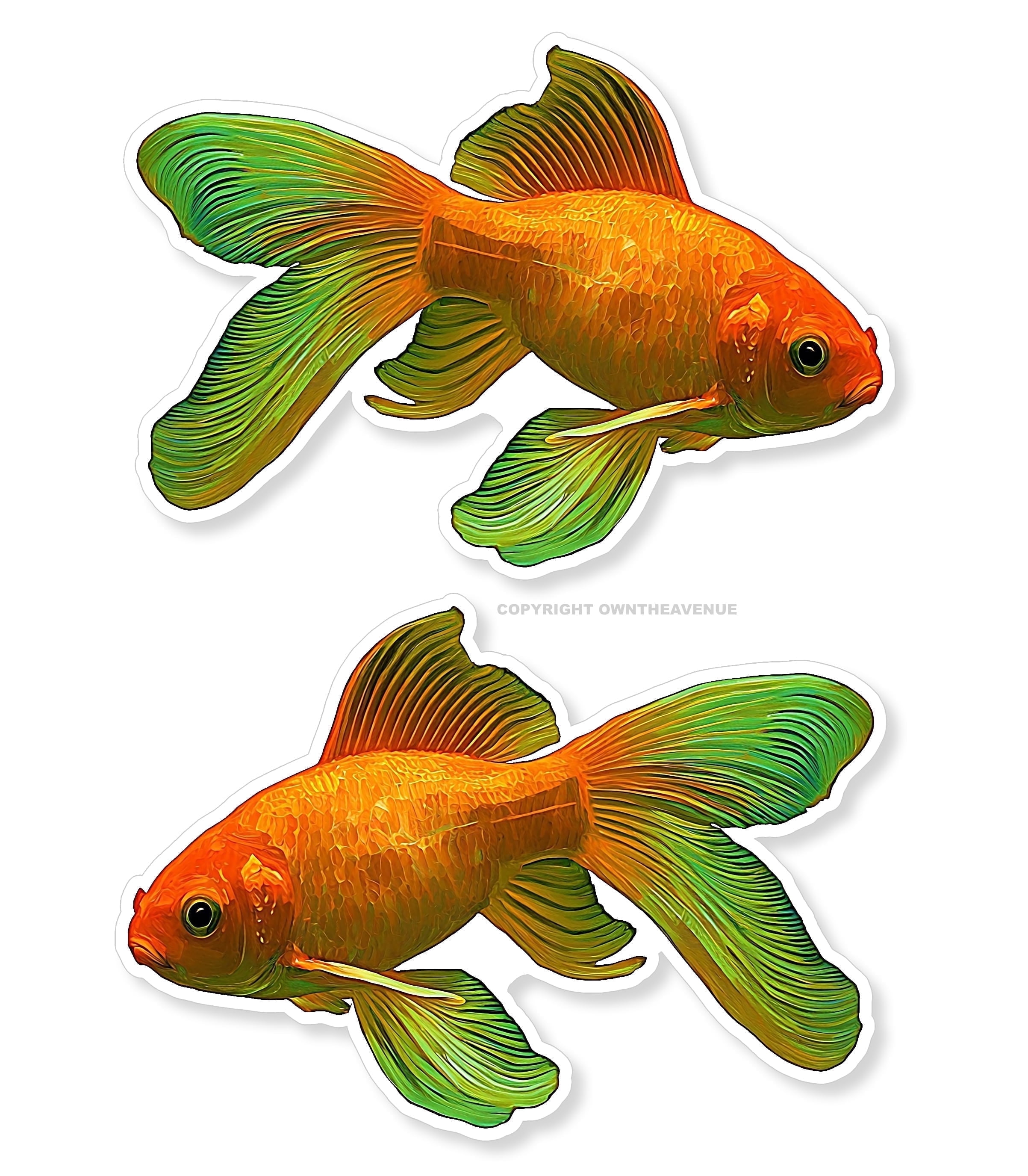 2 Pack - Goldfish Fishing Vinyl Sticker Decals - 4" Inches Long Side ...
