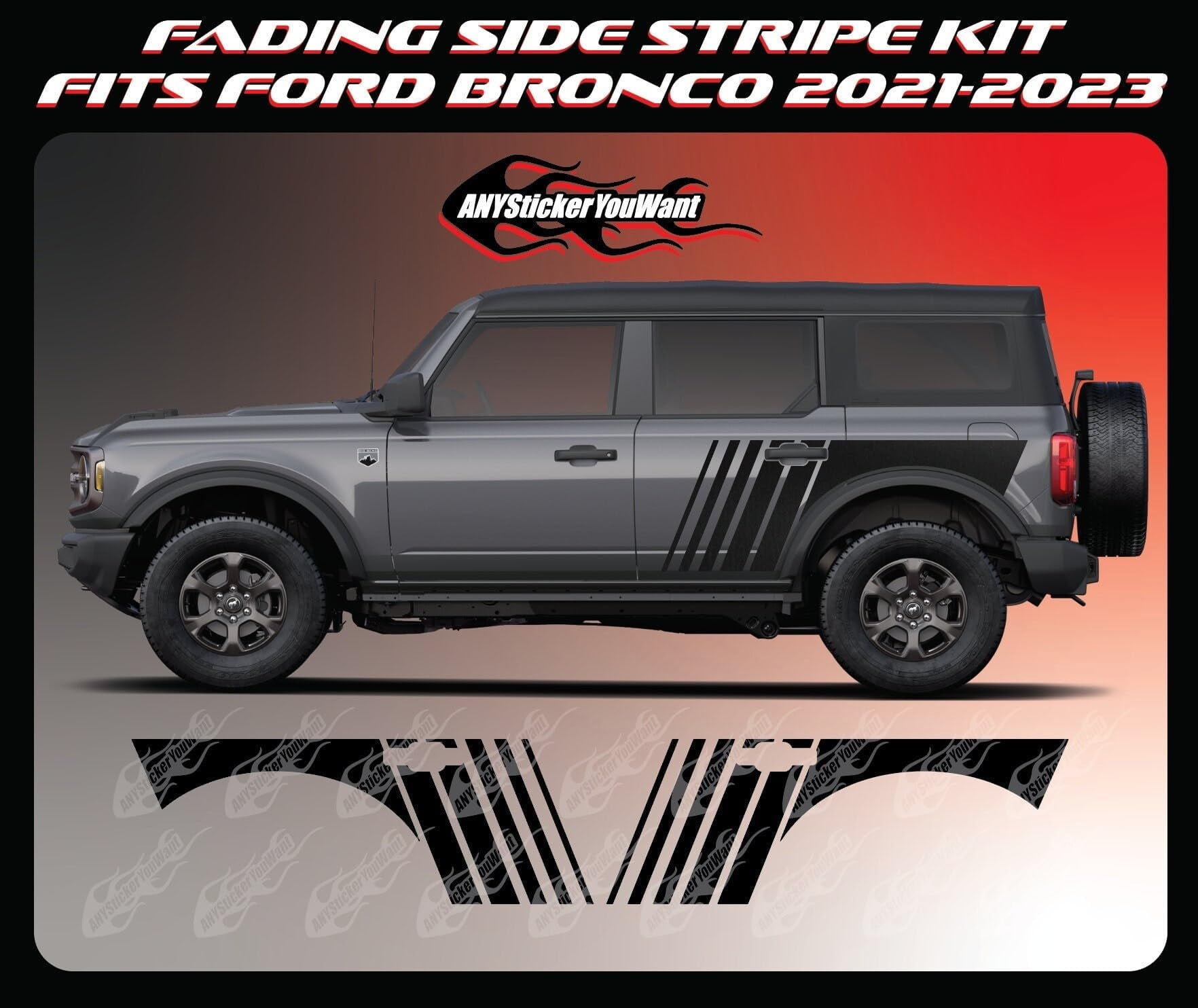 x2 Fading Side Stripe Kit Vinyl Decals Compatible with and Fits Ford Bronco 2021-2023 (4 Door ...