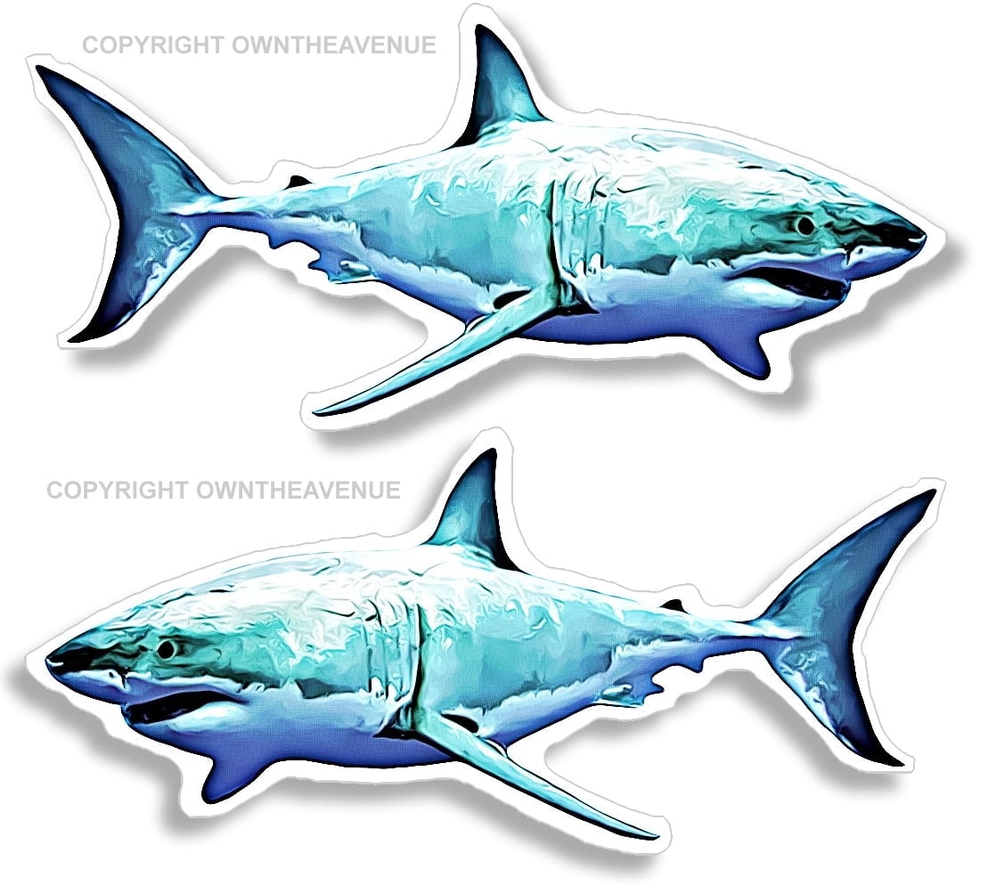 x2 Great White Shark Fishing Fish Car Truck Window Bumper Laptop ...