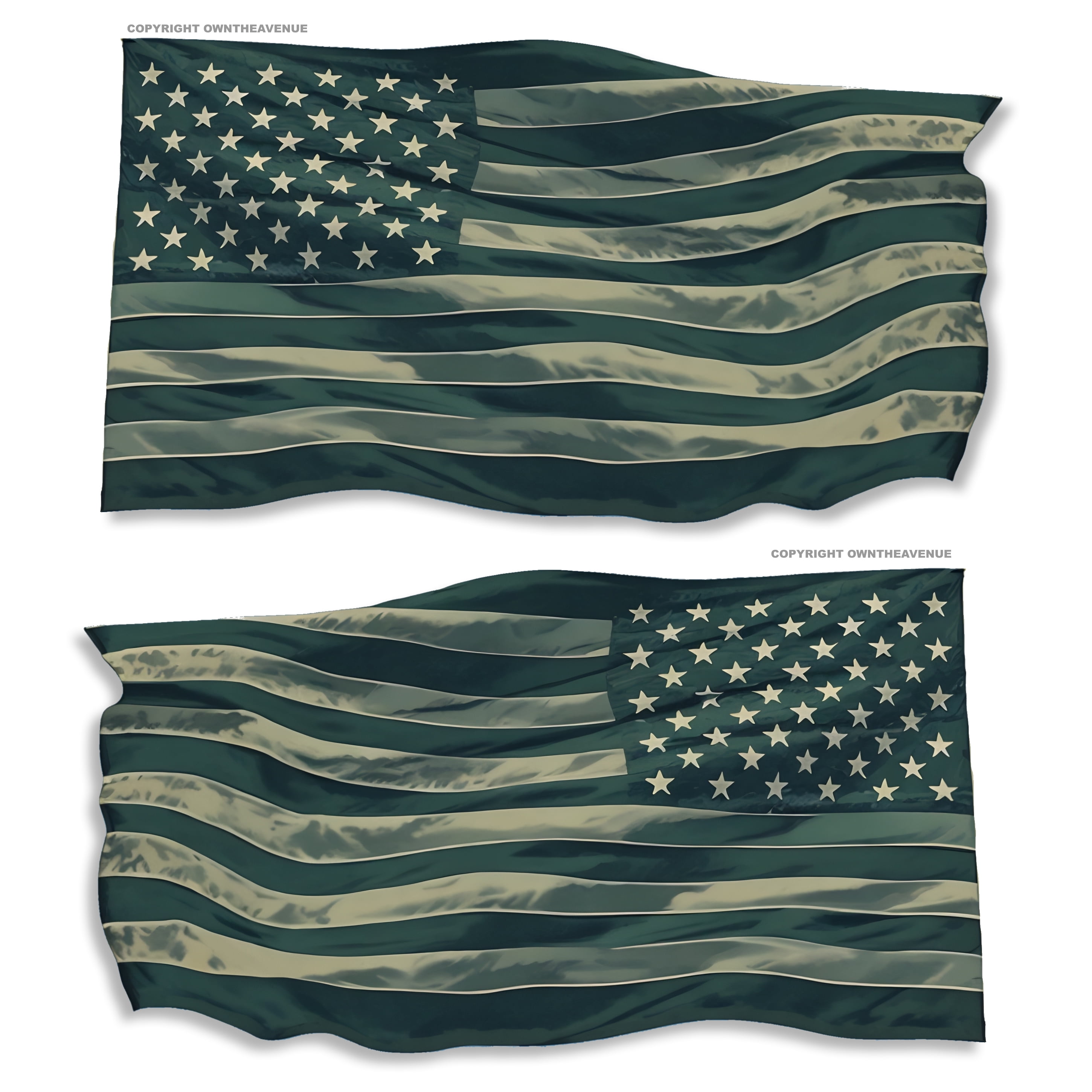 x2 Left & Right Facing USA American Wavey Subdued Flag Sticker Decals 4 ...