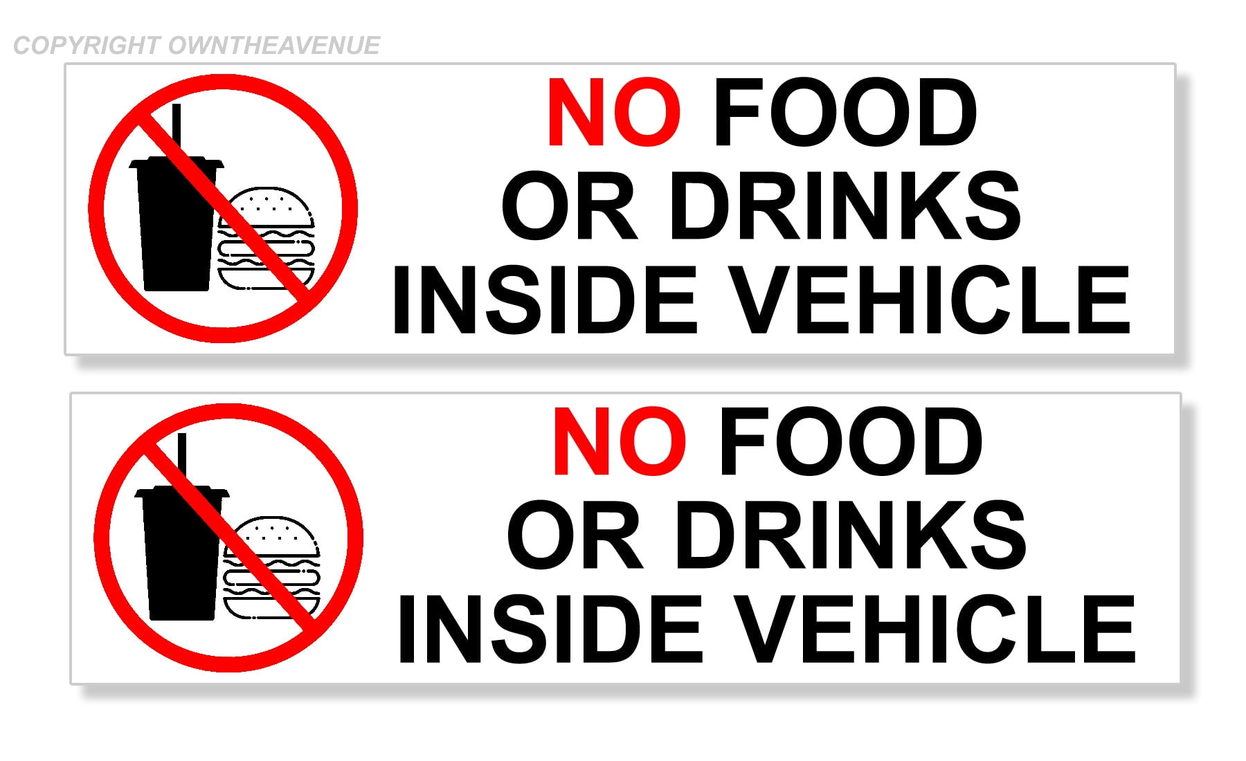 x2 No Food or Drinks Warning Notice Label Car Vinyl Sticker Decals 4 ...