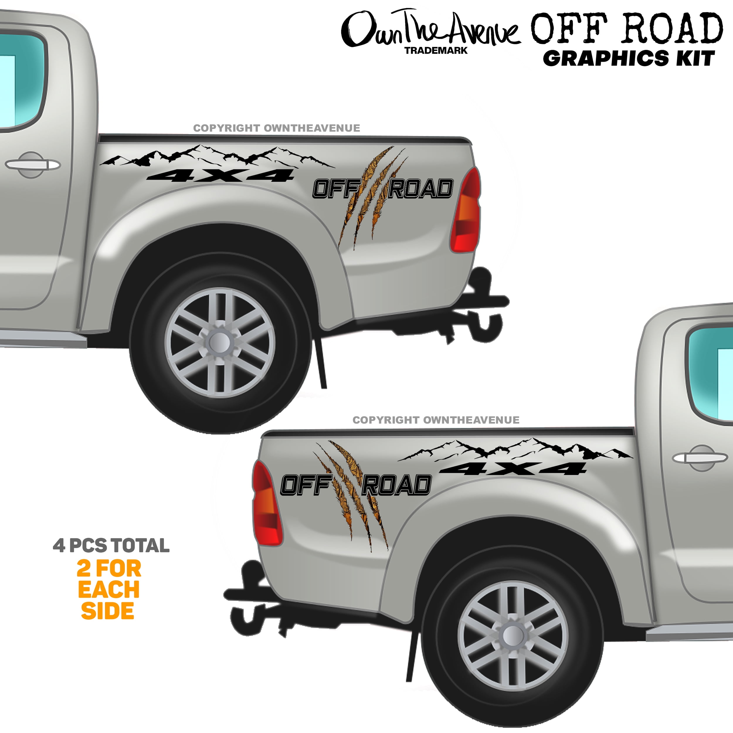 x2 Off Road 4x4 Lifted Pick Up Truck Claws Vinyl Decor Decal Graphics ...