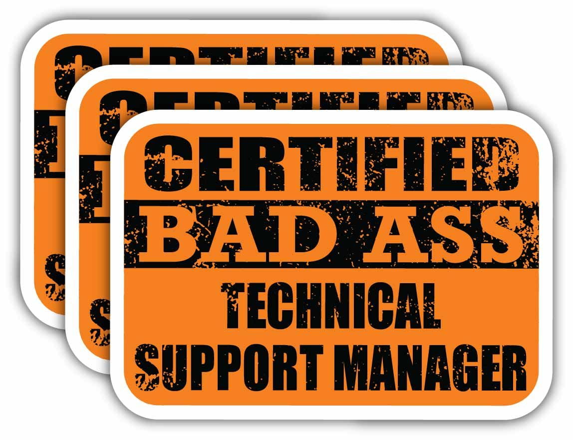 (x3) Certiefied Bad Ass Technical Support Manager Stickers | Cool Funny ...