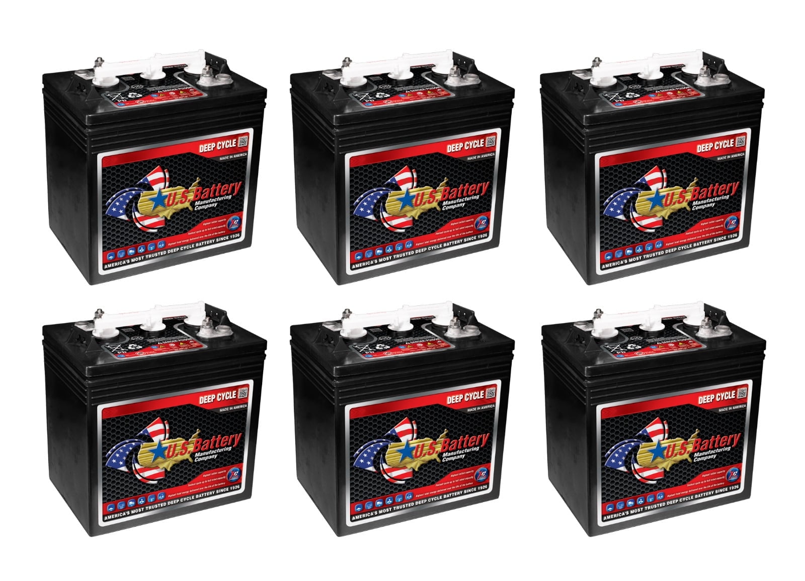 x6 | US Battery 6 Volt 208 Ah Deep Cycle Battery ~ Replaces Trojan T ...