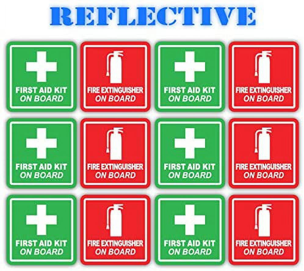 (x6 of Each) 3M Reflective Red Fire Extinguisher and Green First Aid ...
