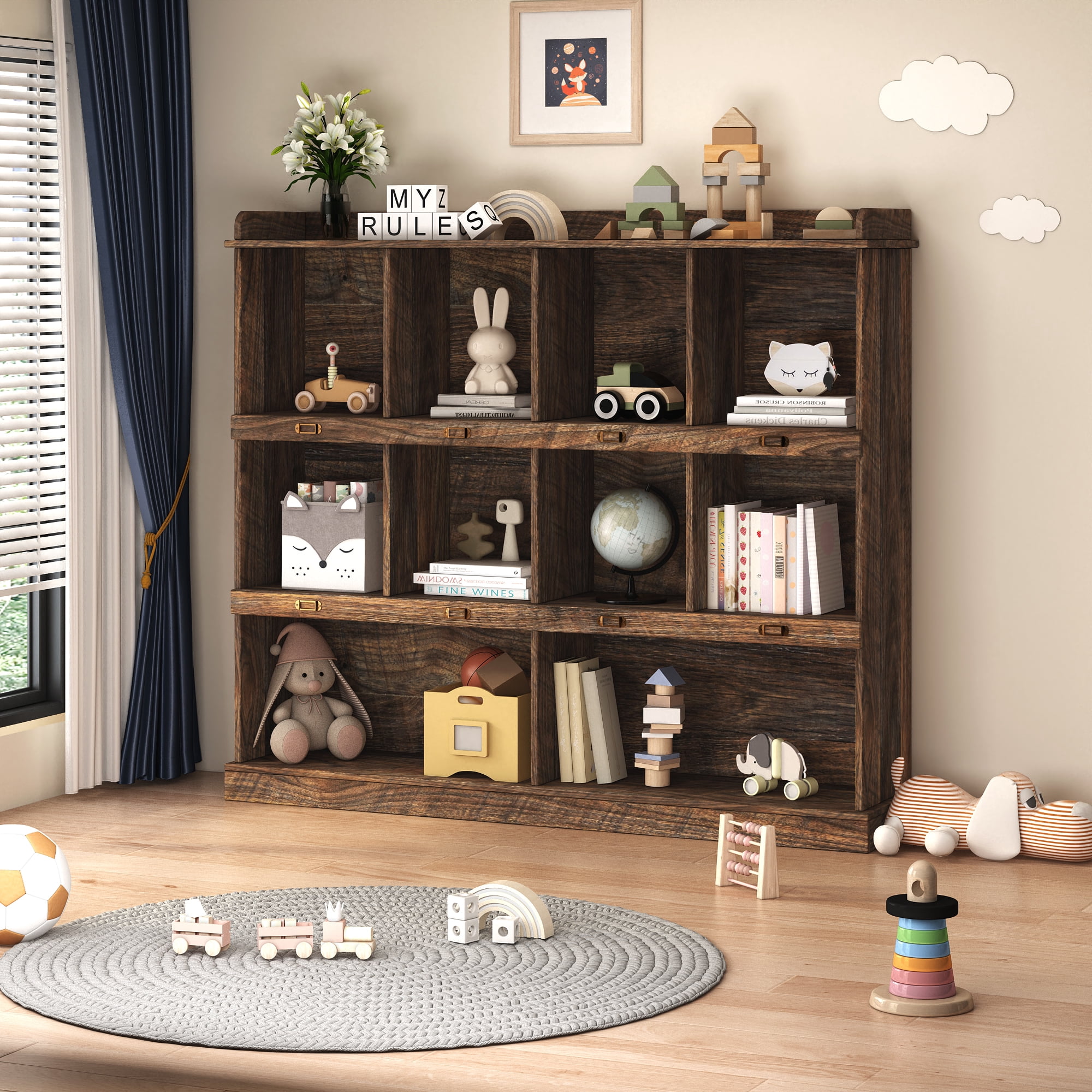 xCloud 10-Shelf Bookcase with Cubbyhole Storage - Durable Wooden ...