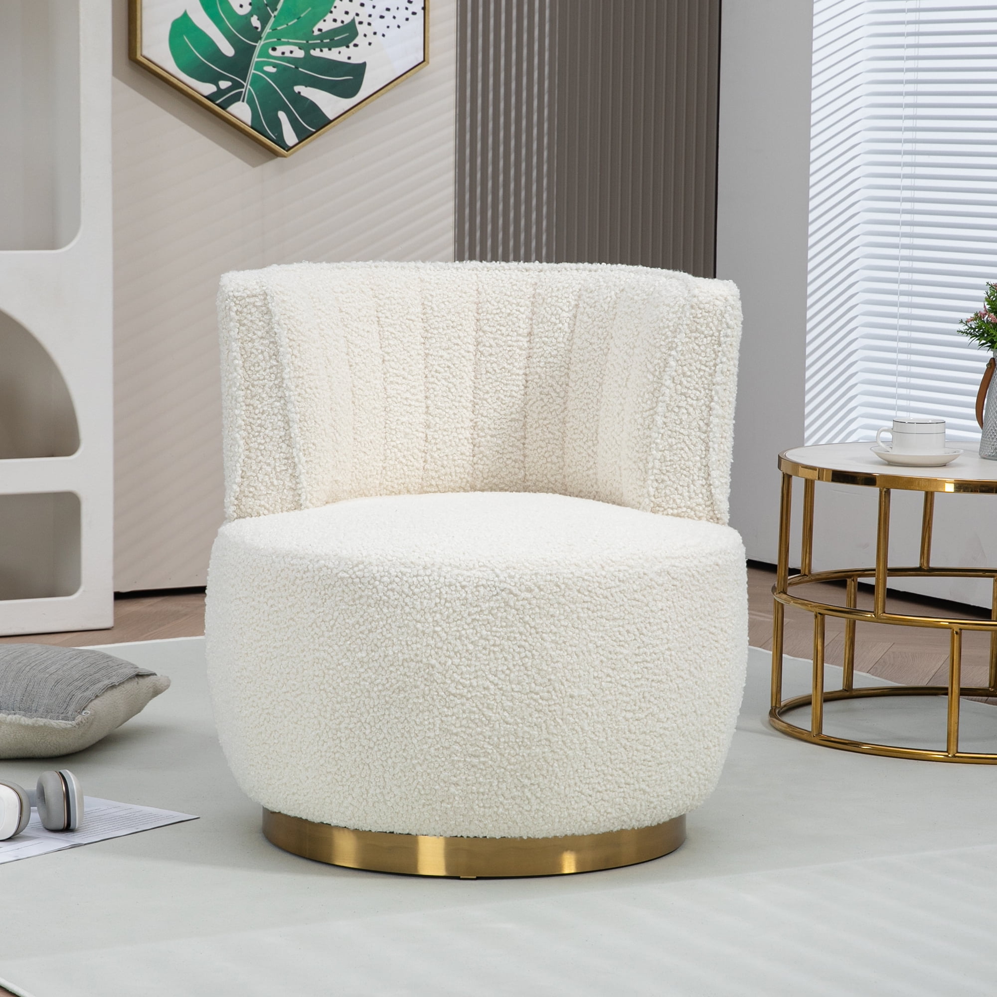 xCloud 360° Swivel Cuddle Barrel Chair, Teddy Fabric Round Accent Sofa ...