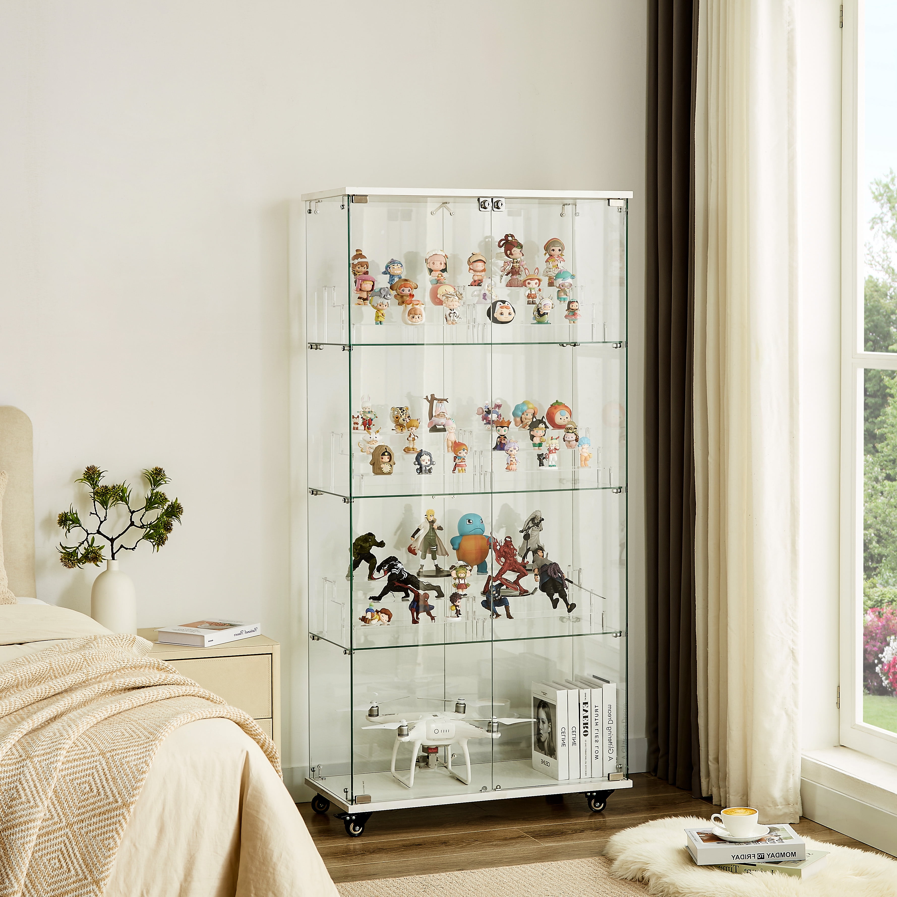 xCloud 4 Tier Glass Display Cabinet, Double Door with Two Locks, Floor ...