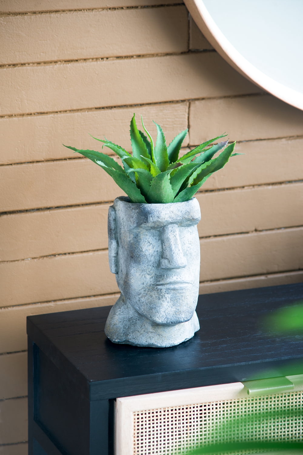xCloud 5x5.5x9 Easter Island Cement Planter, Gray Stone Design with ...
