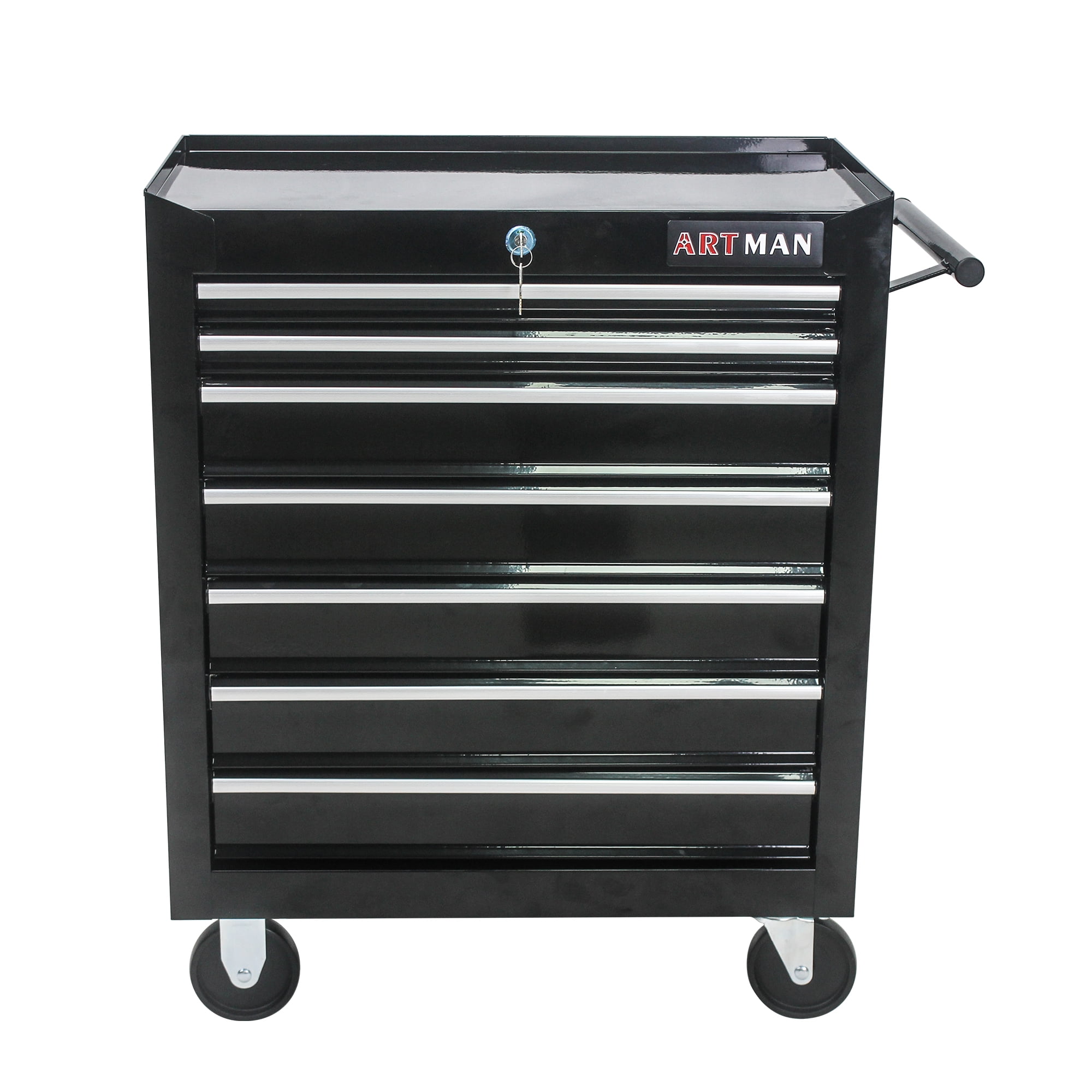 xCloud 7-Drawer Black Tool Trolley with Handle & Key Lock, Ball Bearing ...