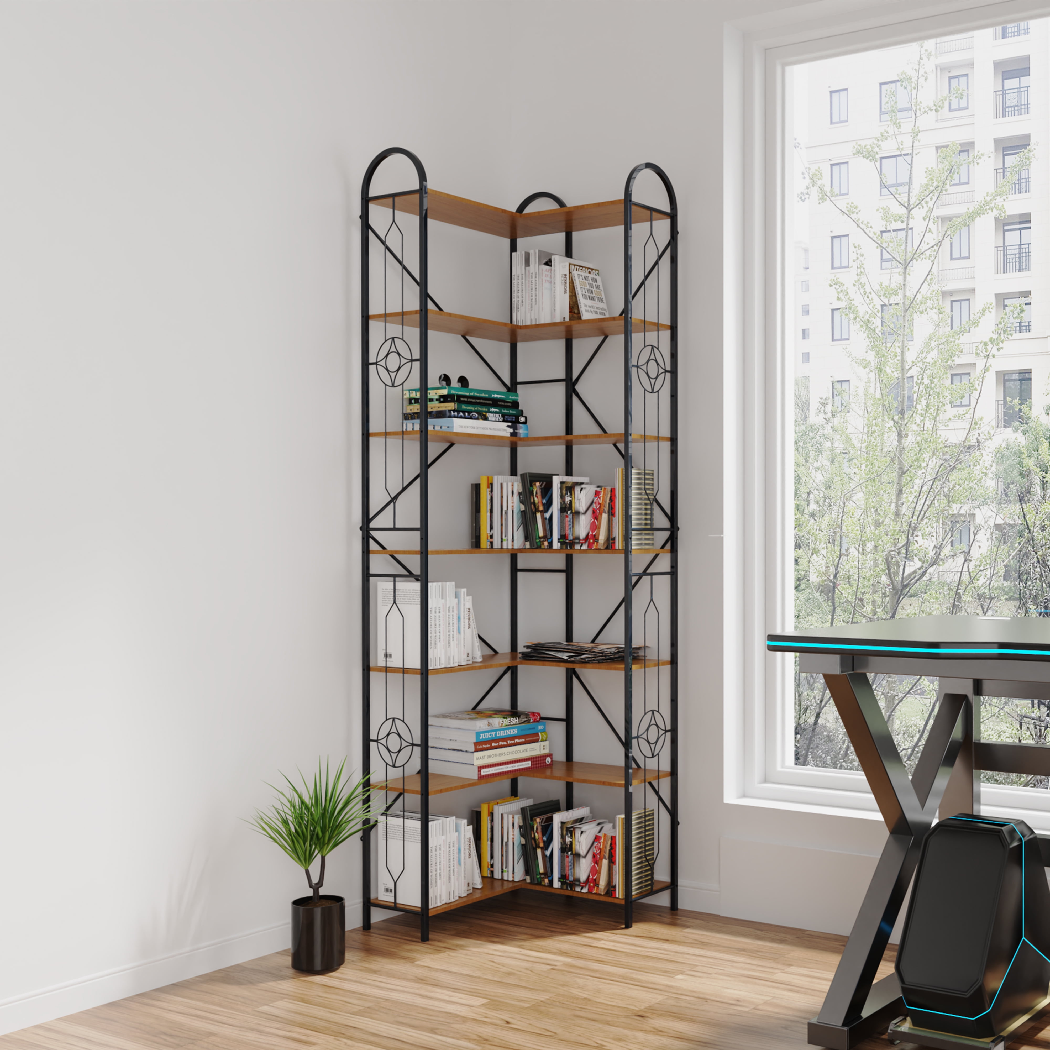 xCloud 7-Shelf Modern High Bookcase with Thickened Iron Frame ...