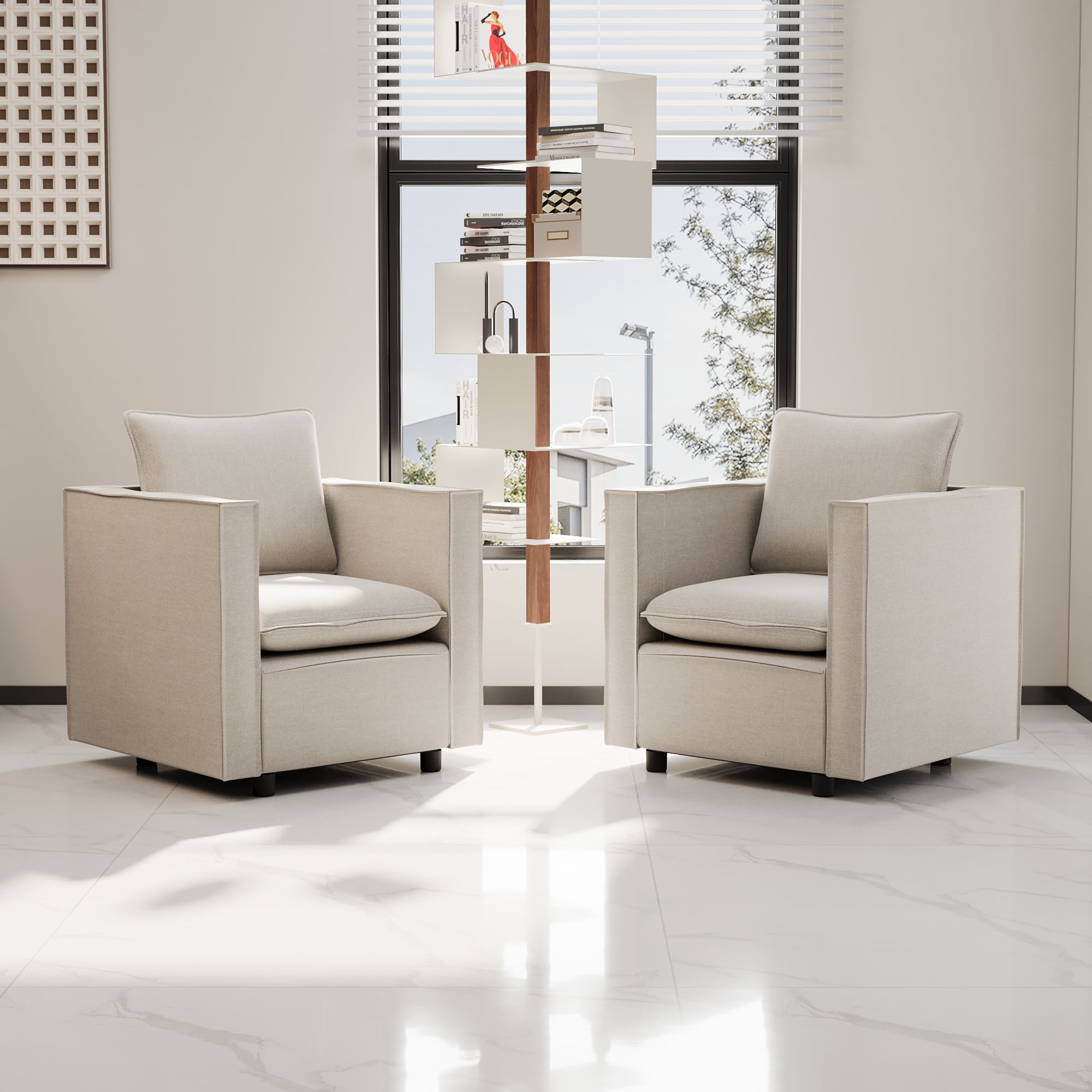 xCloud Set of 2 Comfortable Beige Single Sofa Chairs, Soft Breathable ...