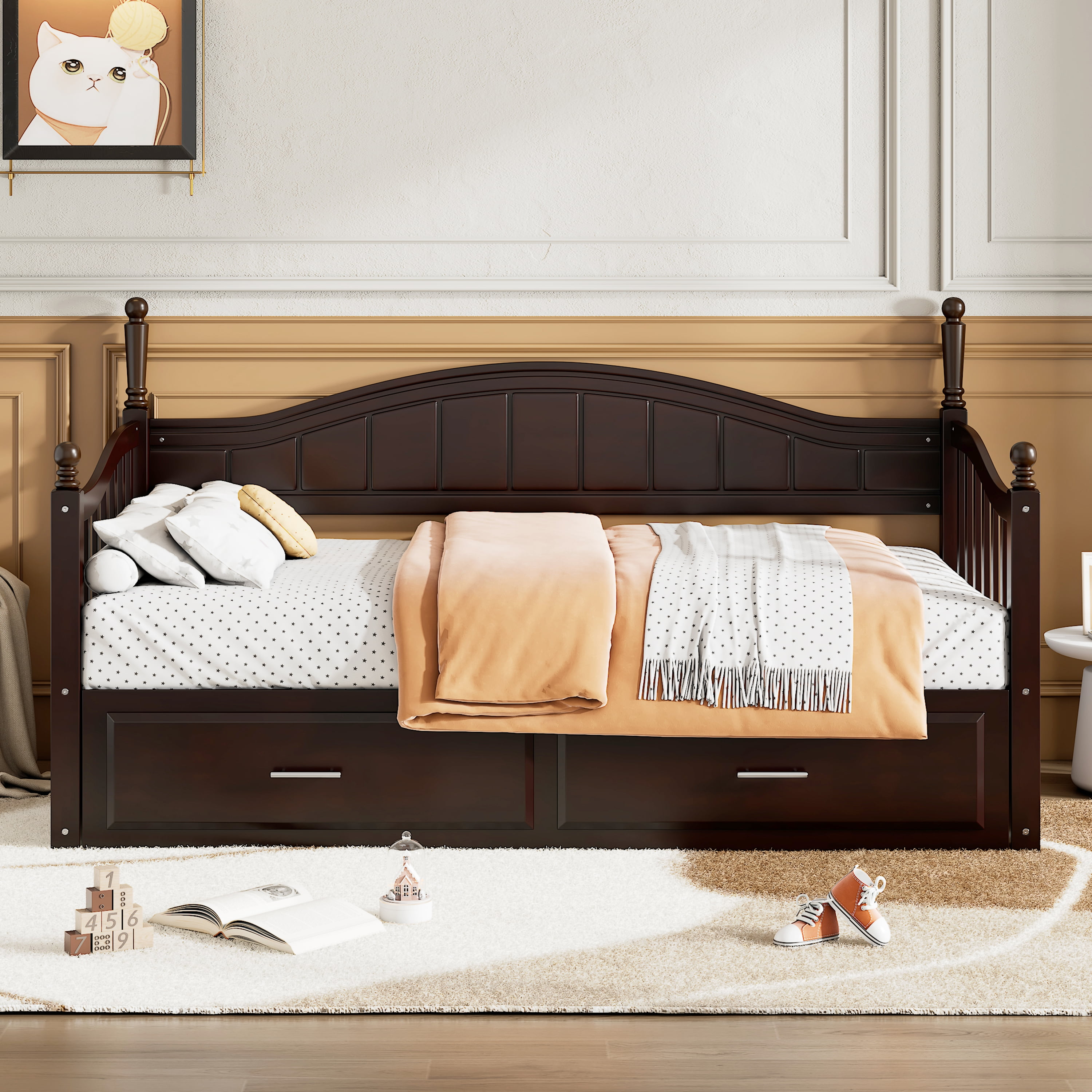 xCloud Twin Wooden Daybed with Trundle & Storage Drawers, Espresso ...