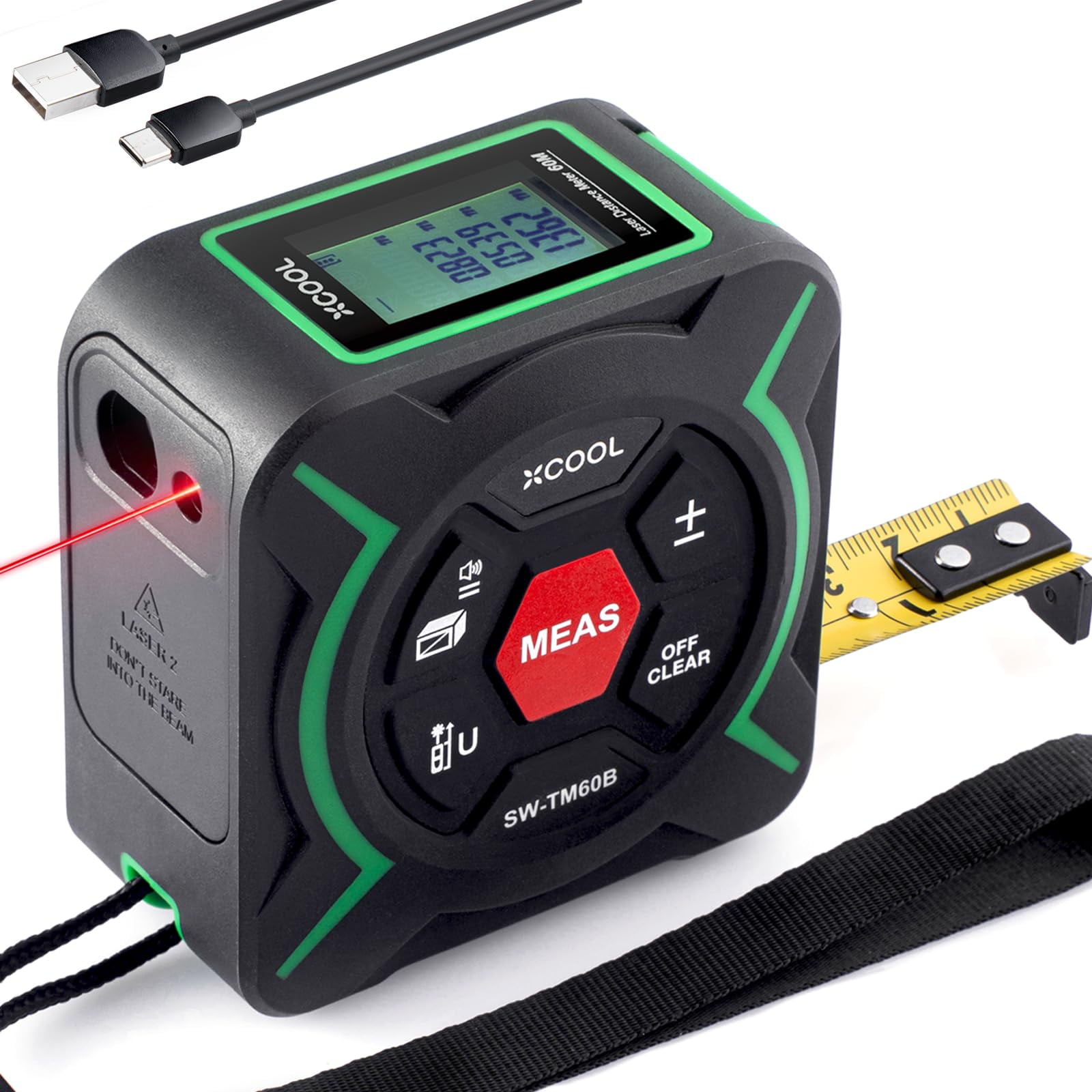 xCool 2-in-1 Tape Measure with Laser, 197-ft Laser Tape Measure & 9.8 ...