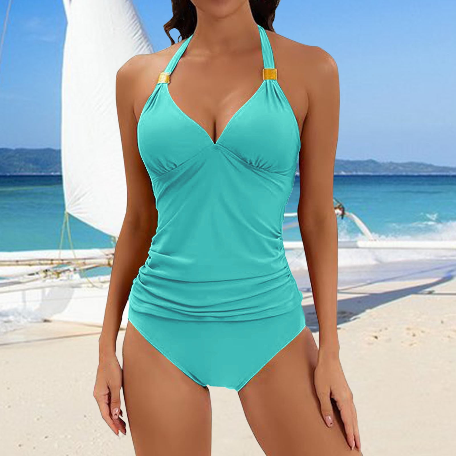 xIANGYUN Women's Tankini Swimsuits 2 Piece Swimsuit for Women's V Neck Swimsuit with Chest Pad ...