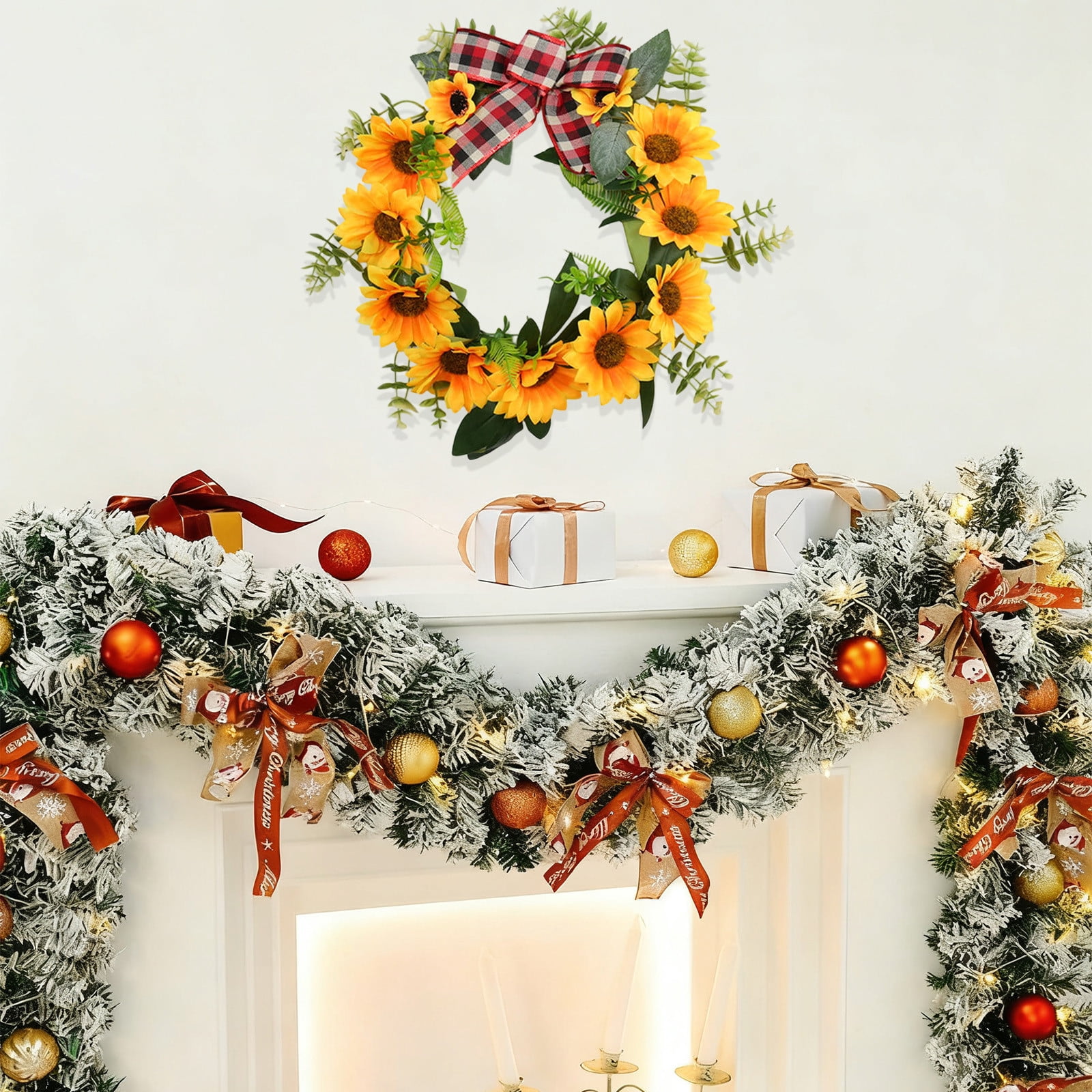 xaoyunyn 18" Christmas Wreath Christmas Fall Wreath for Front Door ...