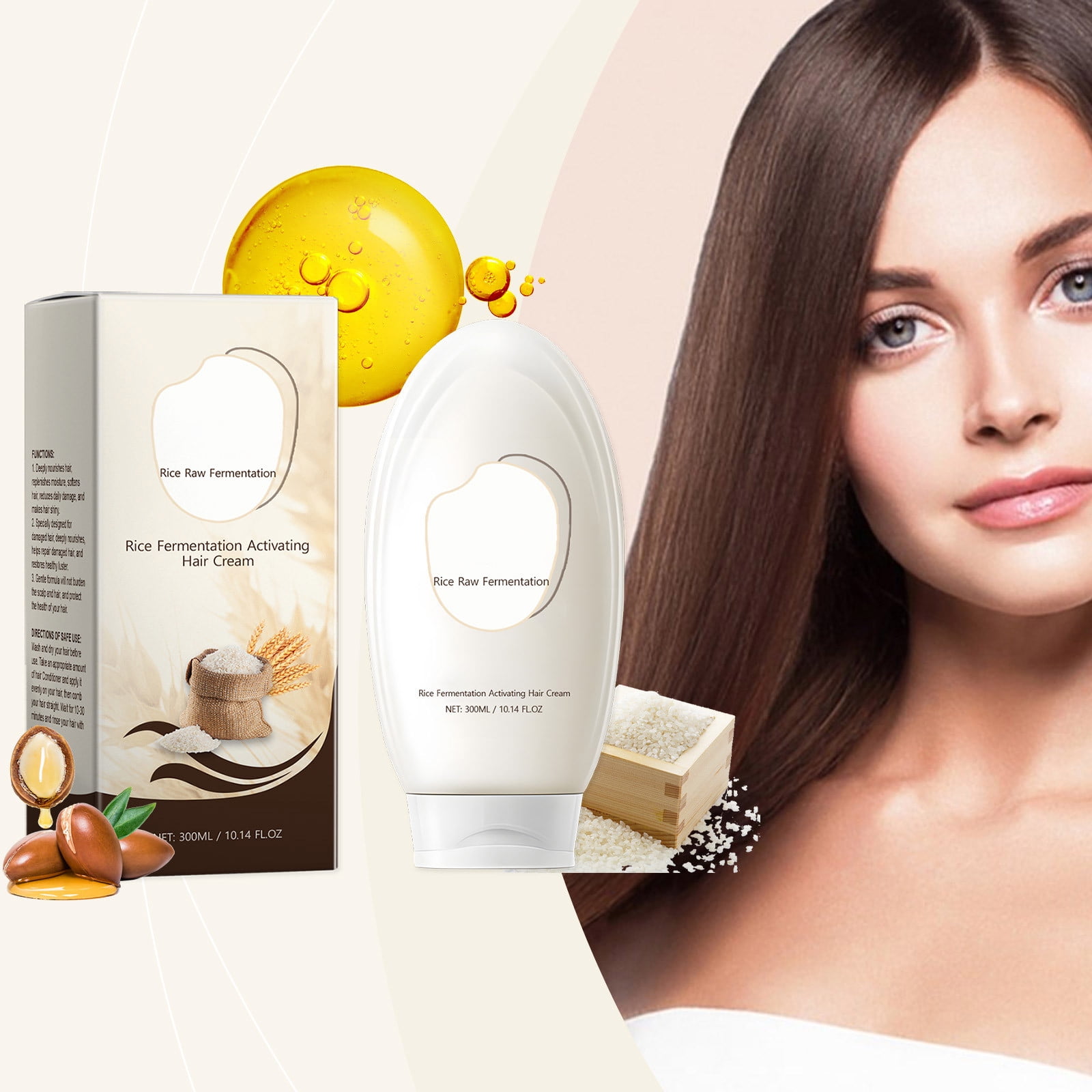 xaoyunyn Deeply Moisturizing Rice Fermented Hair Cream for Frizz Control and Shiny Enhancing ...