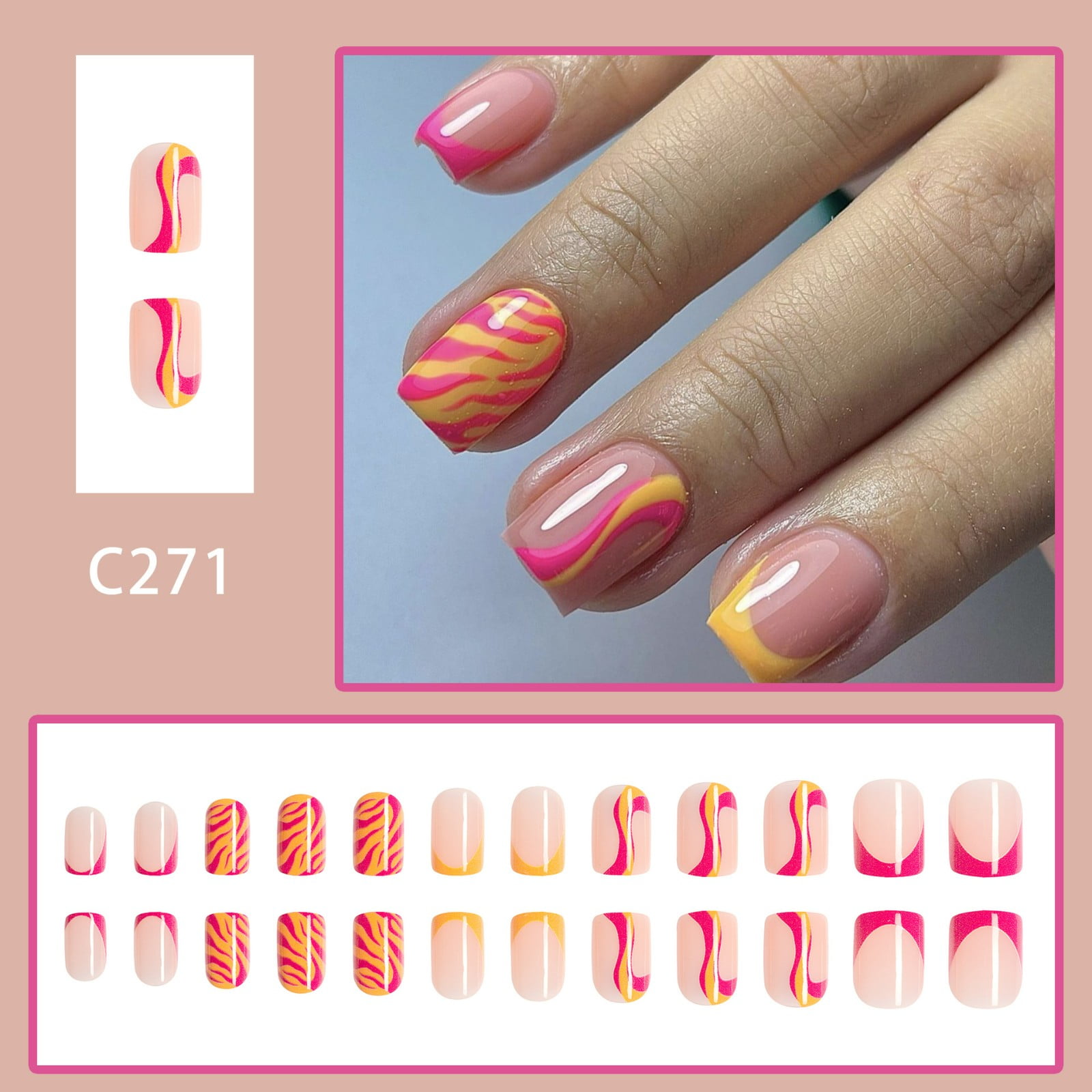 xaoyunyn Irregular Ripple Nail Art Set 24PC Adhesive Press On Nails ...