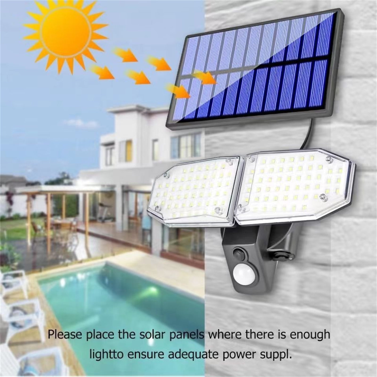 xaoyunyn Solar Security Light with Dual Head Motion Sensor for Outdoor ...