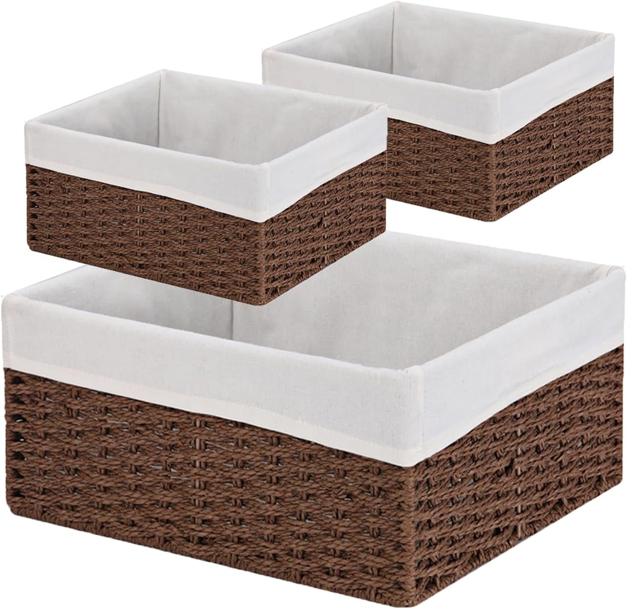 czqnlg Wicker Storage Basket Set of 3 Wicker Basket Hand-Woven Paper ...