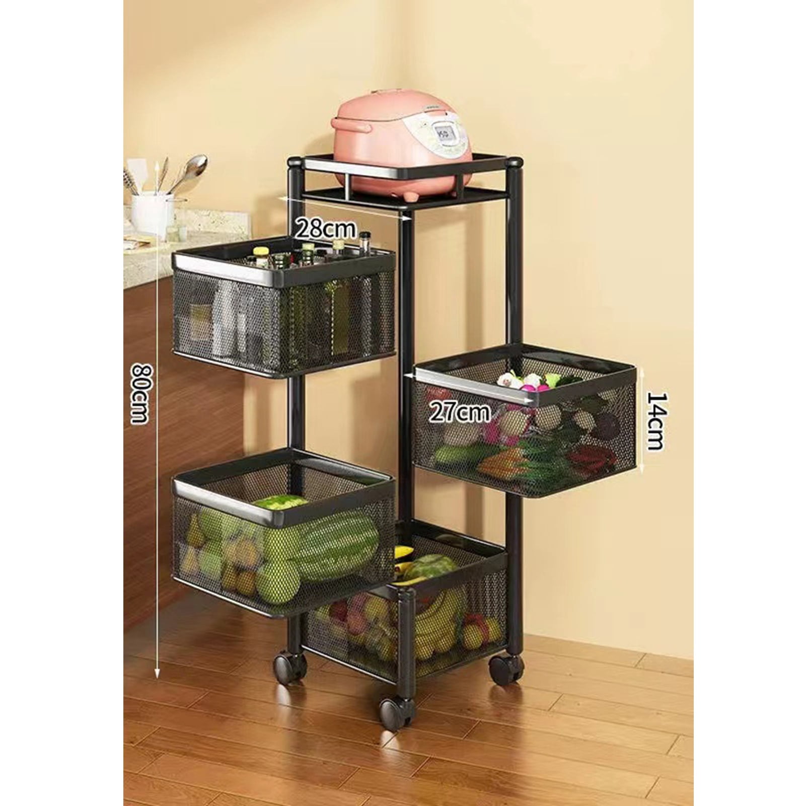 xeoereki Kitchen Storage Cart, 5-Layer Kitchen Trolley on Wheels ...