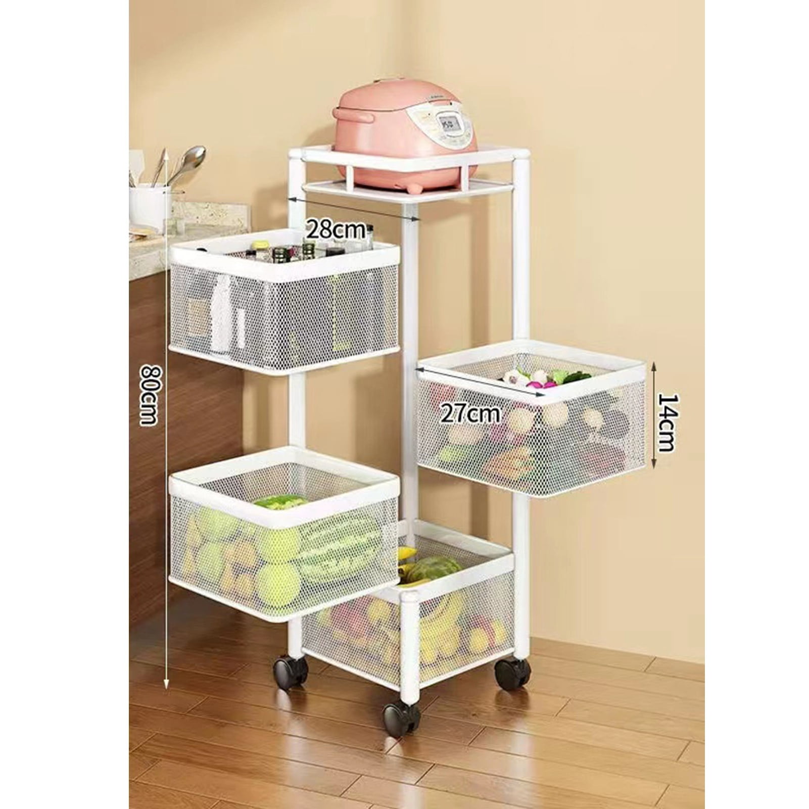 xeoereki Kitchen Storage Cart, 5-Layer Kitchen Trolley on Wheels ...