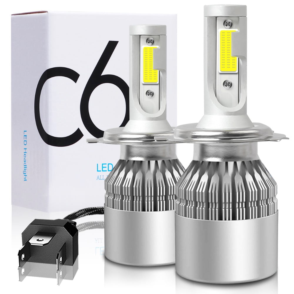 xfx Silver H4 2-side COB LED Headlight Bulbs 72W 12000LM 6000K Cool ...