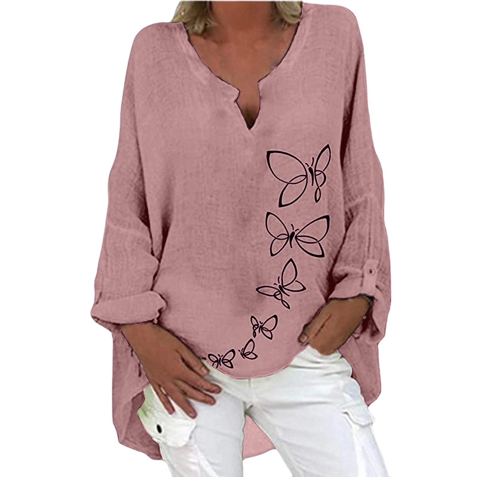 xia Clearance,V Neck Long Sleeve Linen Tunic Tshirts for Women,Ladies ...