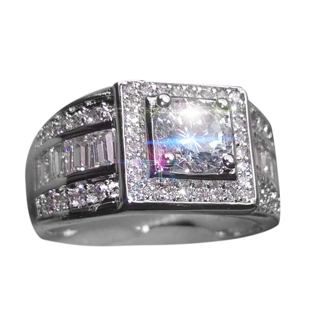 xiangDd Fashion Elegant Geometric Square Diamond Zircon Ring Men's ...