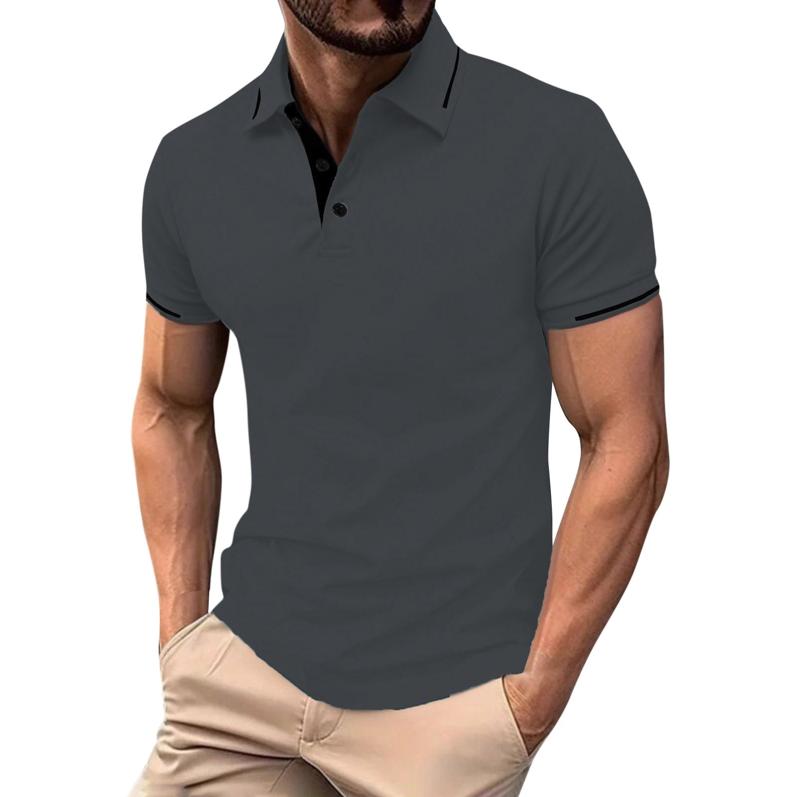 xichen Polo Shirts For Men European Casual Shirt Pure Color Loose Fit ...