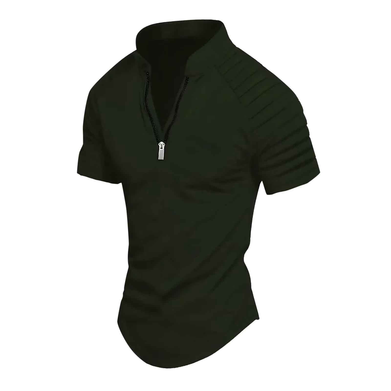 xichen Polo Shirts For Men White Slim Fit Zipper Shirt Casual Stretch ...